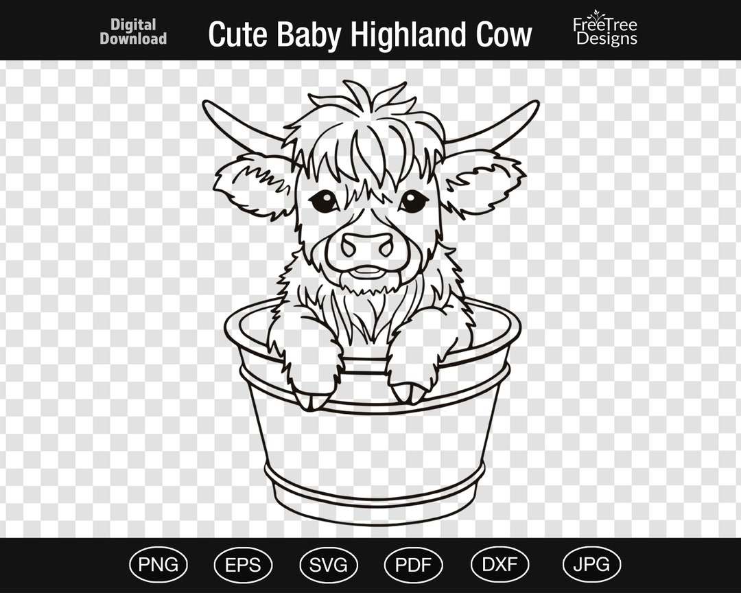 Cute Baby Highlander SVG, Laser Cut File Baby Highland Cow in Bucket ...