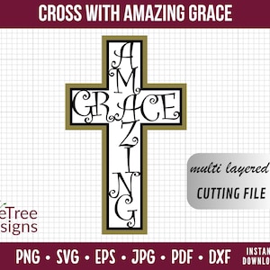 Amazing Grace Cross SVG, Christian Symbol PNG, Jesus Cross Laser ...