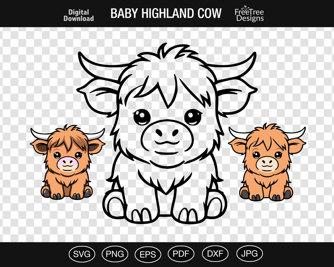 Cute Highland Cow SVG, Highlander Cow Design, Baby Cute Cow PNG, Cow ...