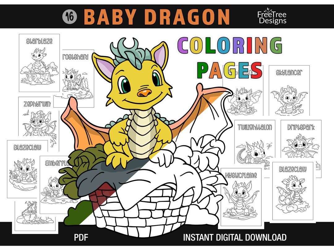 Baby Dragon Coloring Pages: Fantasy Creatures Bundle (instant Download ...