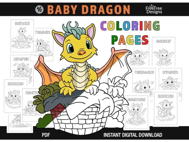 Baby Dragon Coloring Pages: Fantasy Creatures Bundle (instant Download ...