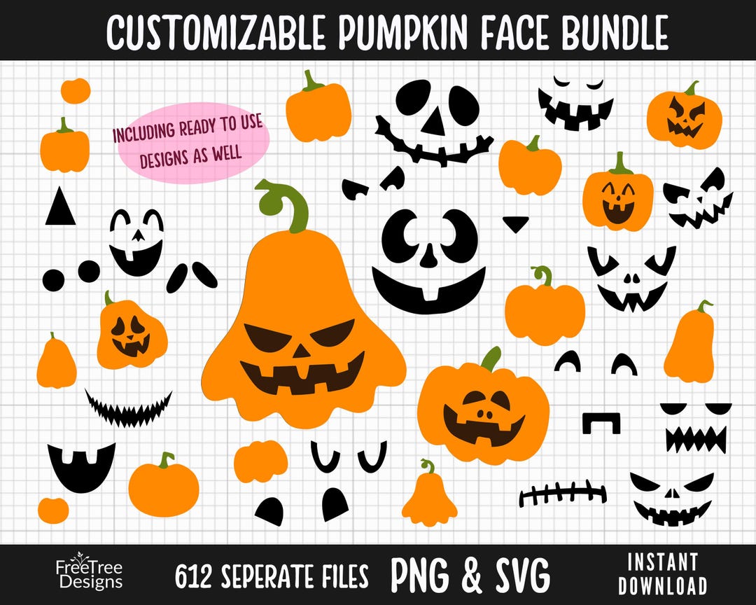 Pumpkin Faces SVG Bundle: Halloween Clipart, Cut Files (digital ...