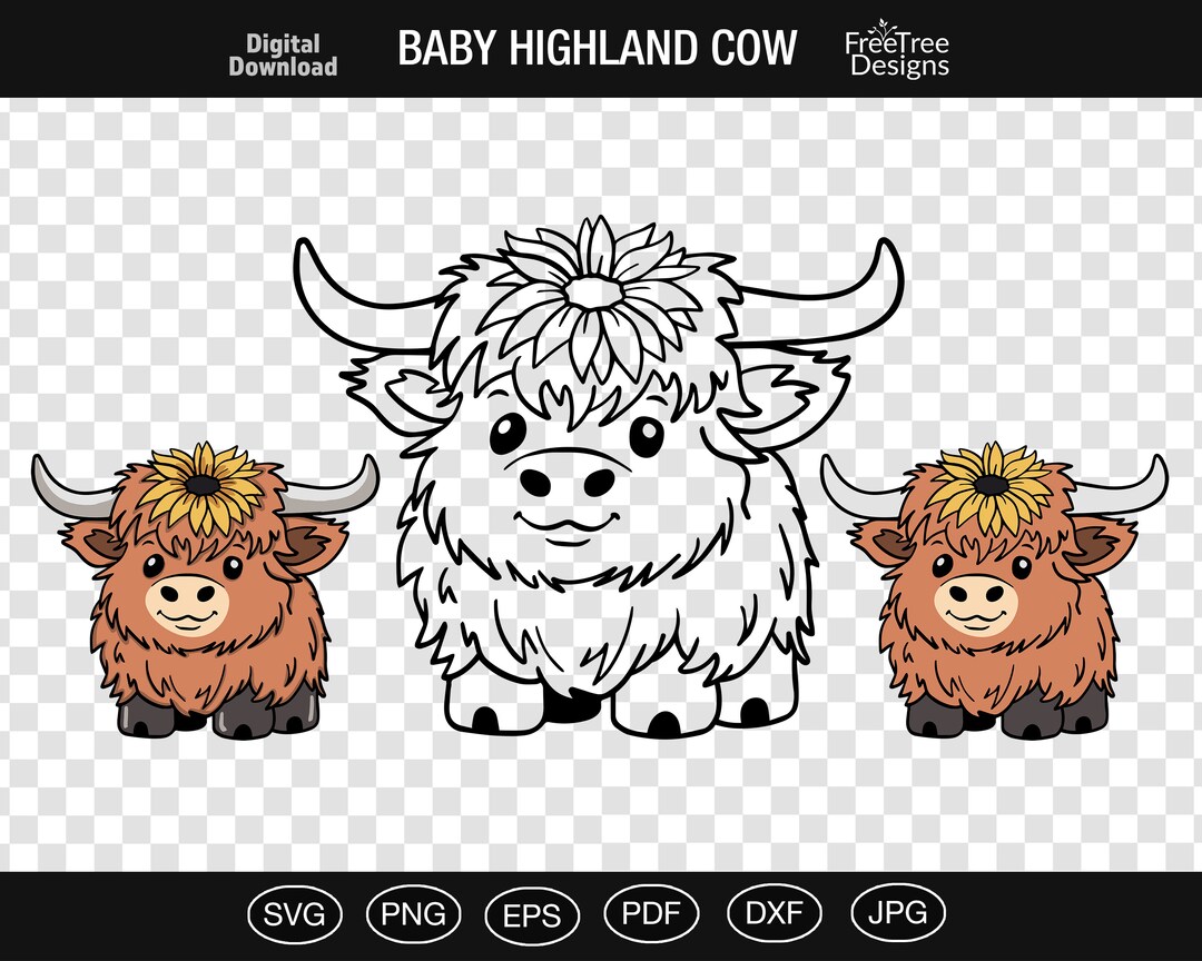 Cute Highland Cow SVG, Highlander Cow Design, Baby Cute Cow PNG, Cow ...