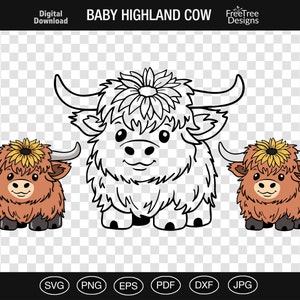 Cute Highland Cow SVG, Highlander Cow Design, Baby Cute Cow PNG, Cow ...