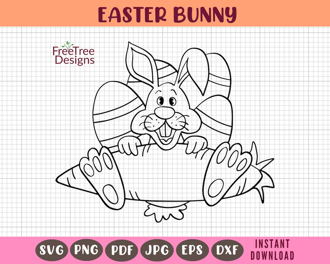 Easter Bunny With Carrot SVG: Coloring Page, School Activity (digital ...