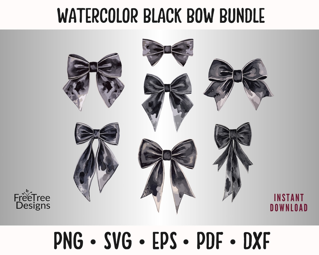 Watercolor Black Bow SVG Bundle: Halloween, Witch, Coquette (digital ...