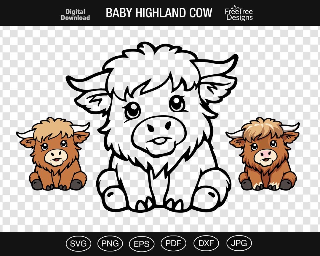 Cute Highland Cow SVG, Highlander Cow Design, Baby Cute Cow PNG, Cow ...