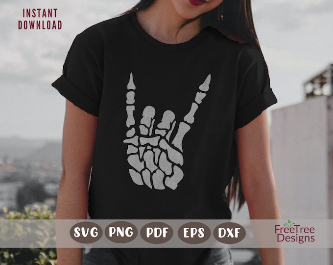Skeleton Rock Horns Svg, Rock'n Roll, Devil Horns. Vector Cut File for ...
