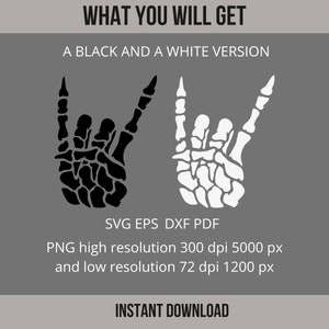 Skeleton Rock Hand Svg, Skull Rock Horns Hand Sign, Rock and Roll Devil ...