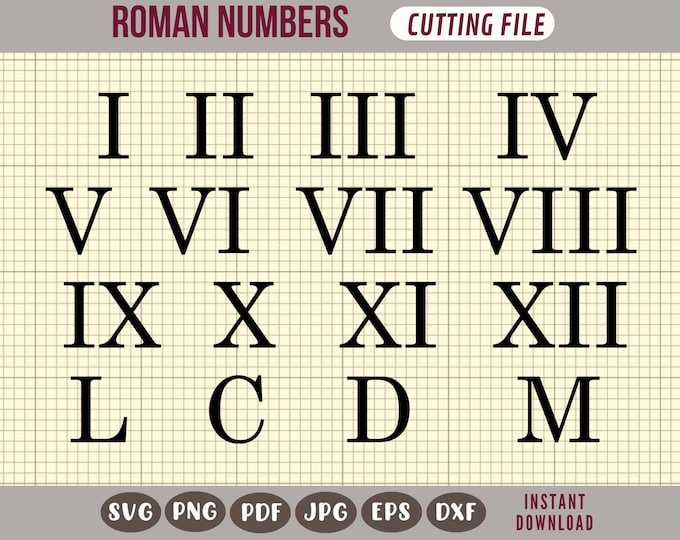 Roman Numbers Svg File, Roman Numbers Svg, Roman Numerals Svg, Roman ...