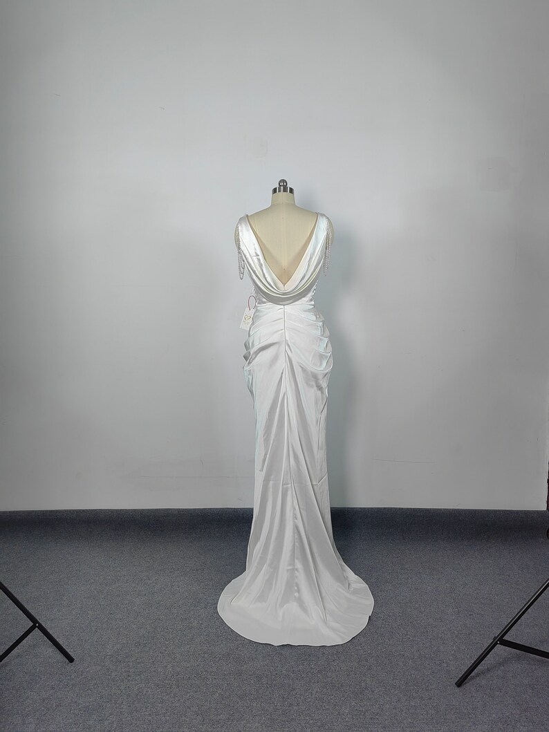 Open Back Mermaid Wedding Ball Gown Split Long Evening Prom Dress Top ...