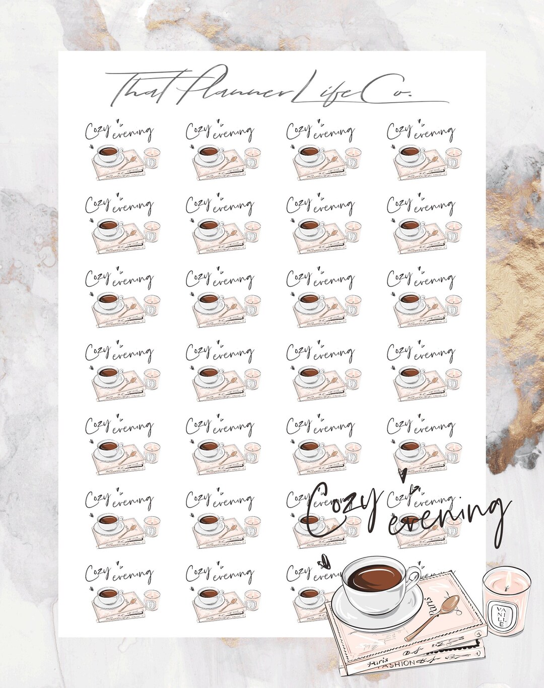 Cozy Evening Functional/icon Stickers Planner Stickers Erin - Etsy