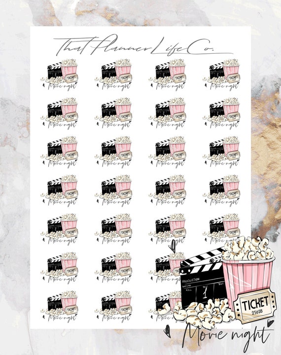 Movie Night Functional/icon Stickers Planner Stickers Erin | Etsy
