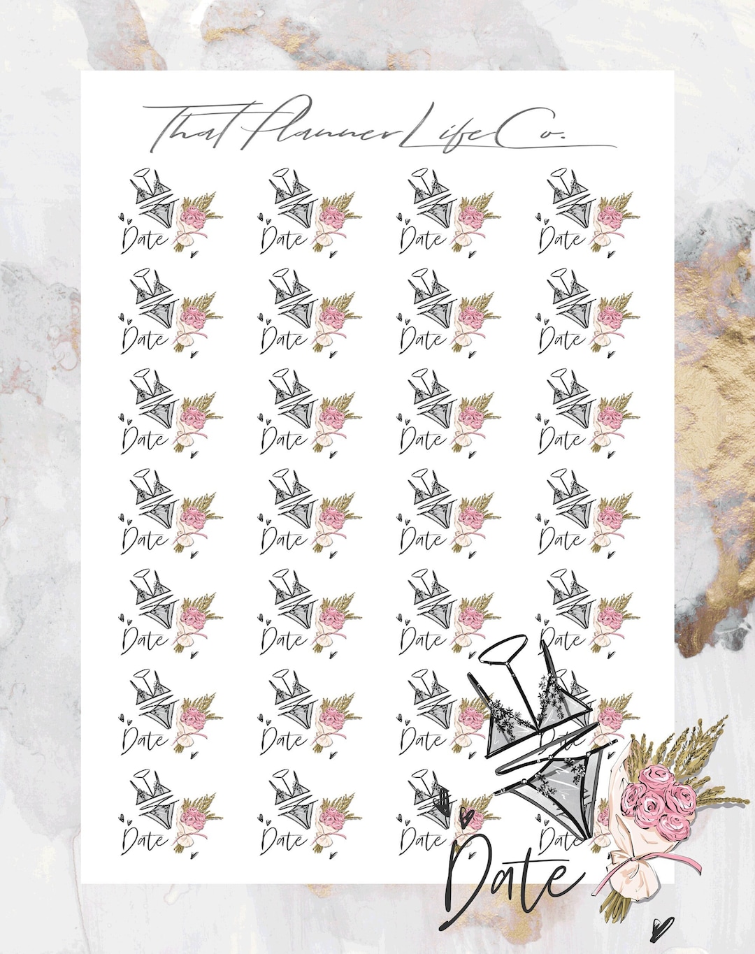 Date Night Functional/icon Stickers, Planner Stickers, Erin Condren - Etsy