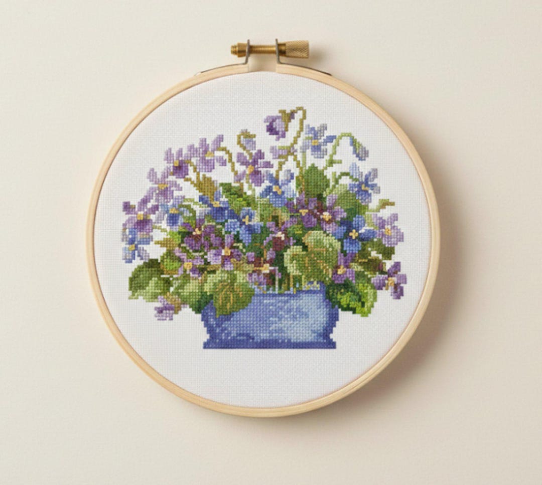 Violet Bouquet Cross Stitch Pattern – Floral DIY (PDF, Pattern Keeper ...
