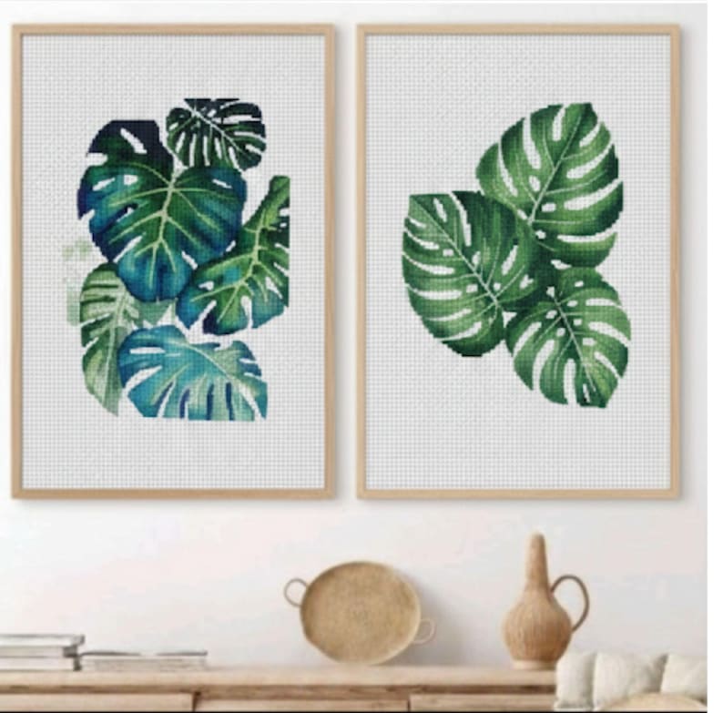 Monstera-2 Embroidery Cross Stitch Pattern – Floral Embroidery (PDF ...
