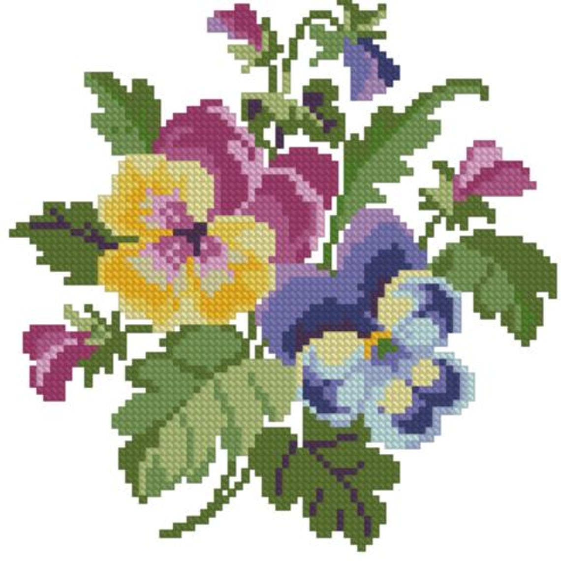 Pansies Cross Stitch Pattern - Floral Embroidery DIY (PDF, Pattern ...