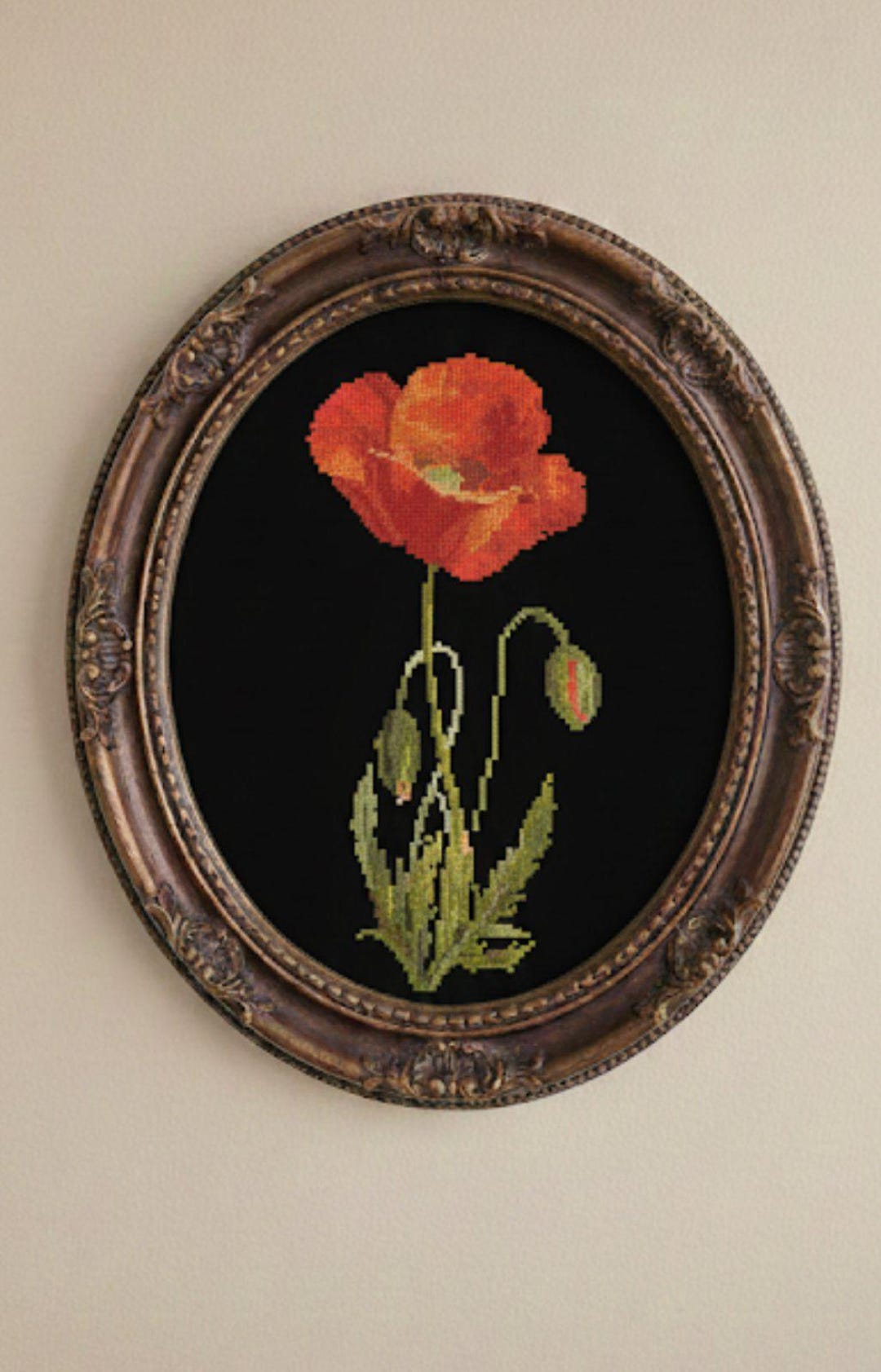 Poppy Cross Stitch Pattern - Floral DIY (PDF Pattern). Colors - 19 DMC ...