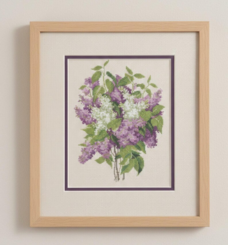 Lilac, Cozy Embroidery PDF - Cross Stitch – Floral Landscape, 17 DMC ...
