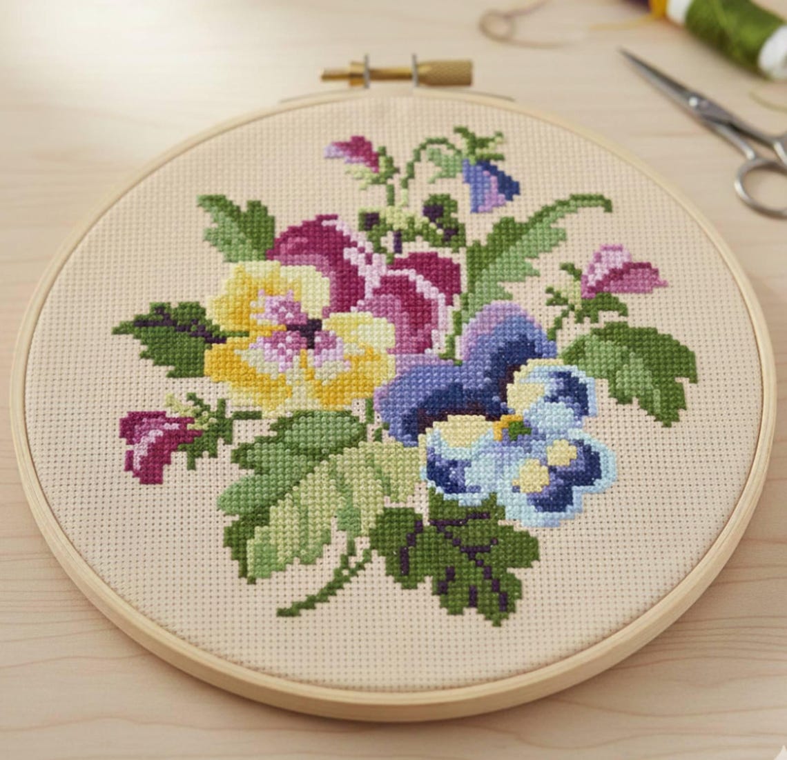 Pansies Cross Stitch Pattern - Floral Embroidery DIY (PDF, Pattern ...