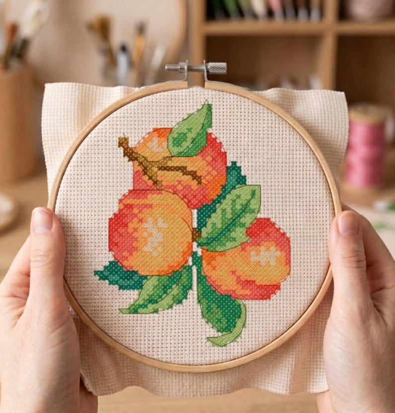 Peach Branch, Cozy Embroidery PDF, Cross Stitch Pattern – Floral DIY ...