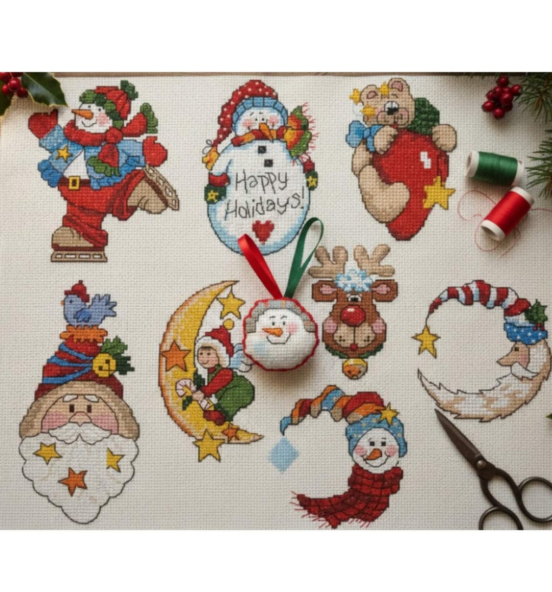 New Year Collage Cross Stitch Pattern - Holiday Ornaments (PDF Pattern ...