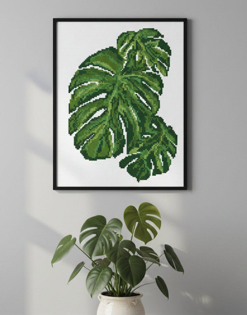 Monstera-2 Embroidery Cross Stitch Pattern – Floral Embroidery (PDF ...