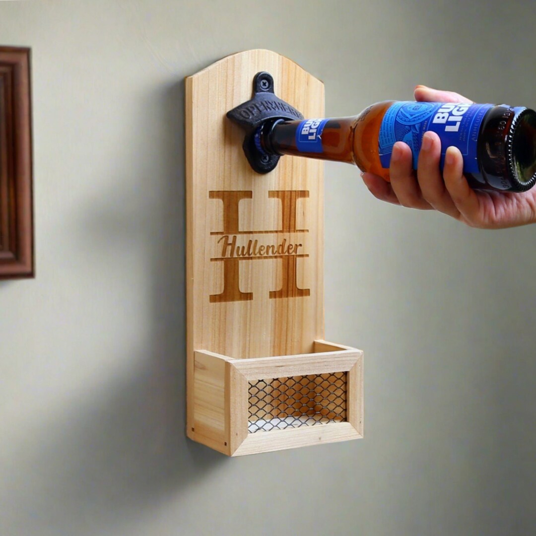 Personalized Beer Opener, Wood Bottle Opener, Custom Wall Mounted ...