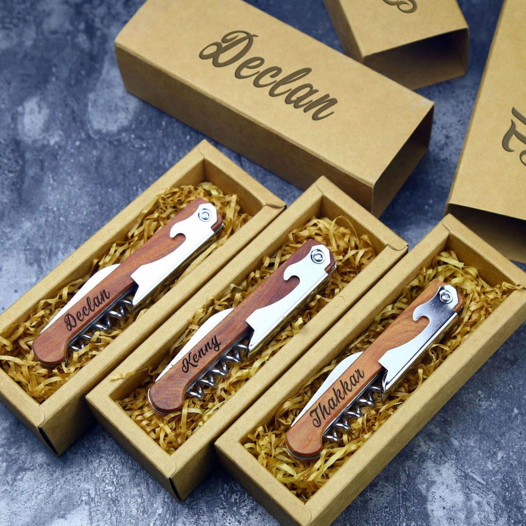 Personalized Wood Handle Corkscrew Opener, Custom Red Wine Opener, Men ...