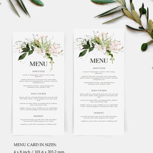 Wedding Menu Template, Garden Theme Wedding Printable Menu Card, Modern ...