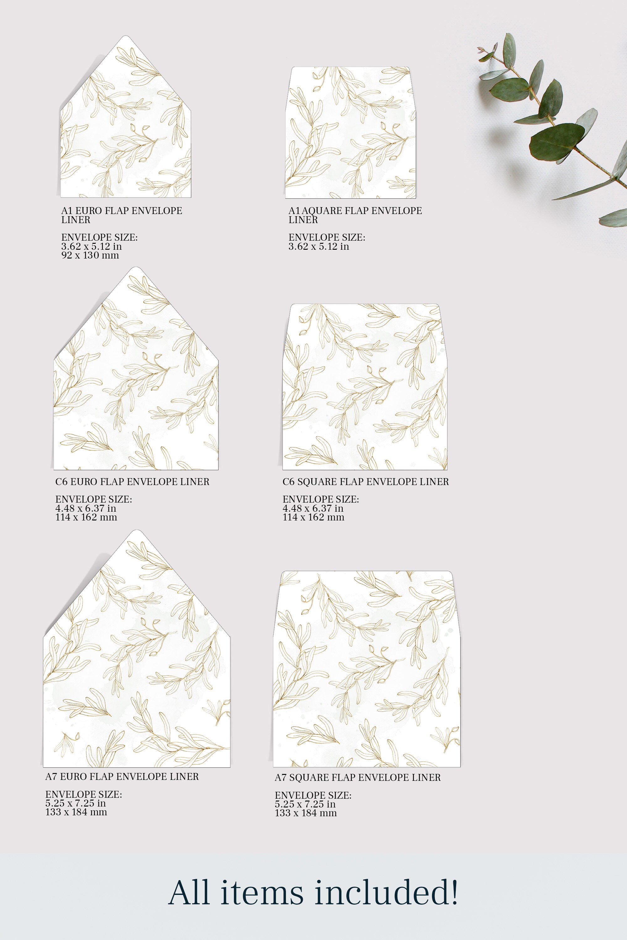 Printable Gold Envelope Liner, Sizes: A7 A1 C6 Euro & Square Flap, Faux ...