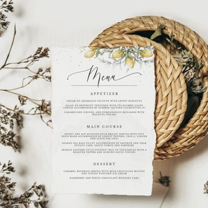 Lemon Printable Personalised Wedding Menu Card Template - Etsy
