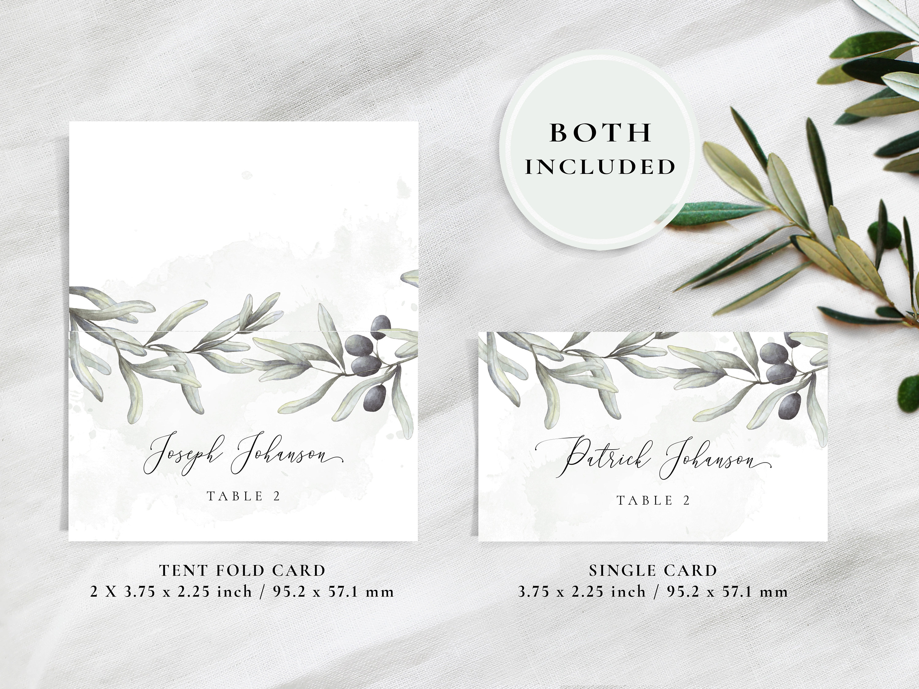 Olive Printable Wedding Table Name Tag Template, Watercolour Boho ...