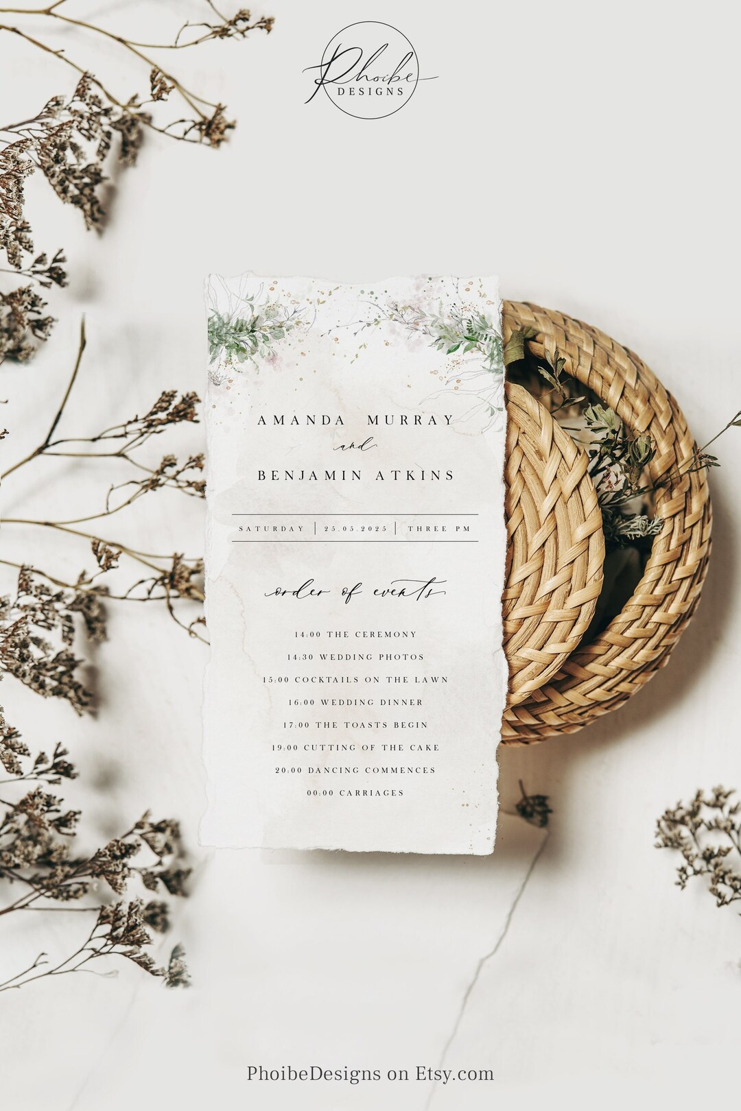 Printable Wedding Day Program Template, Dusty Pink Editable Order of ...