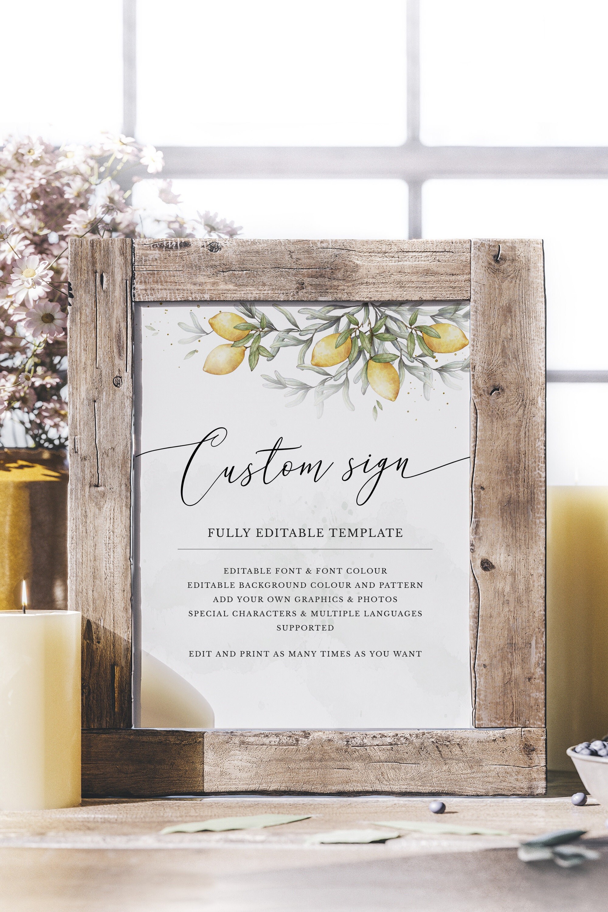 Lemon Printable Personalized Wedding Custom Sign Watercolor - Etsy