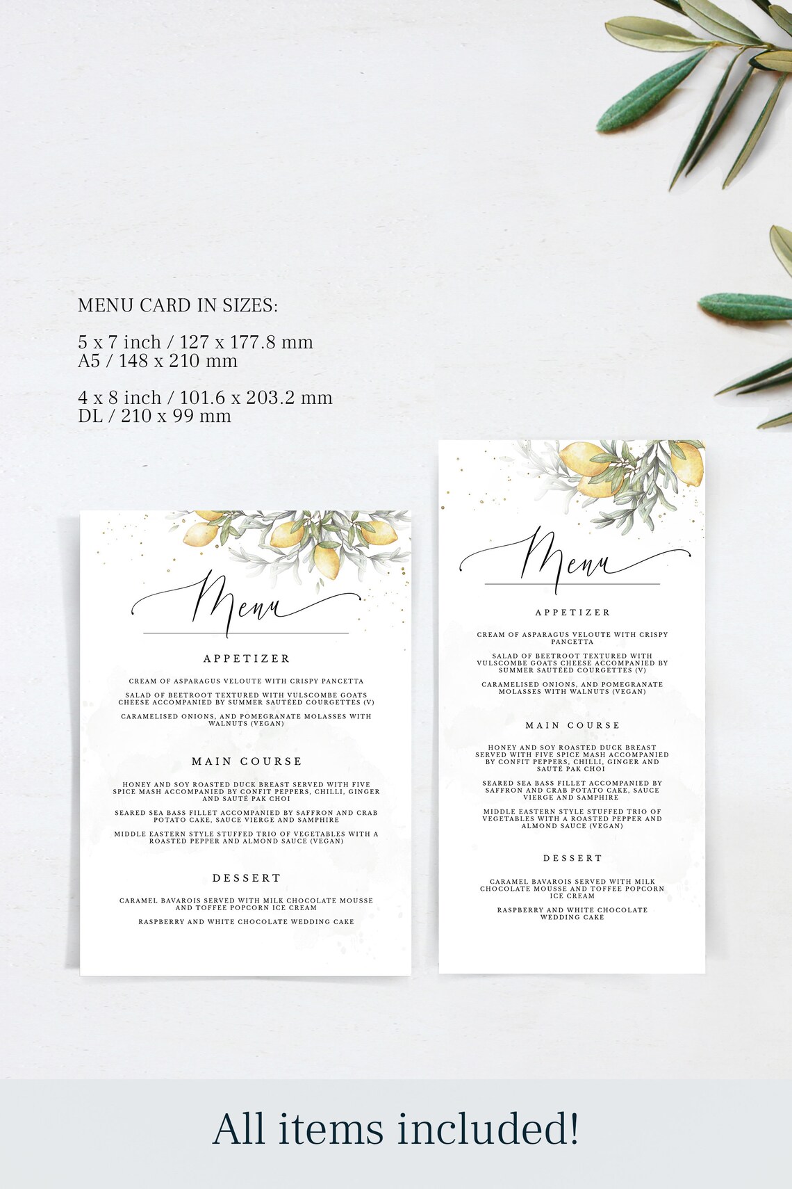 Lemon Printable Personalised Wedding Menu Card Template - Etsy
