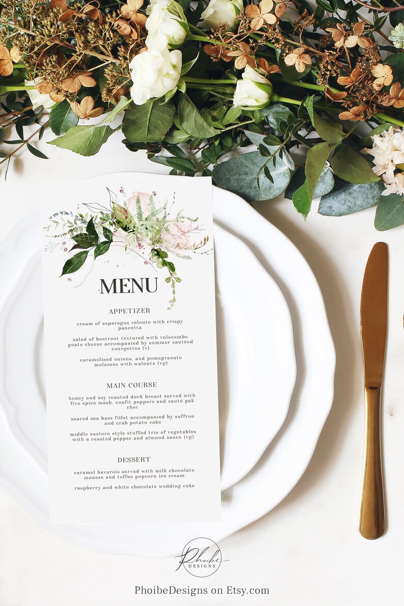 Wedding Menu Template Garden Theme Wedding Printable Menu - Etsy