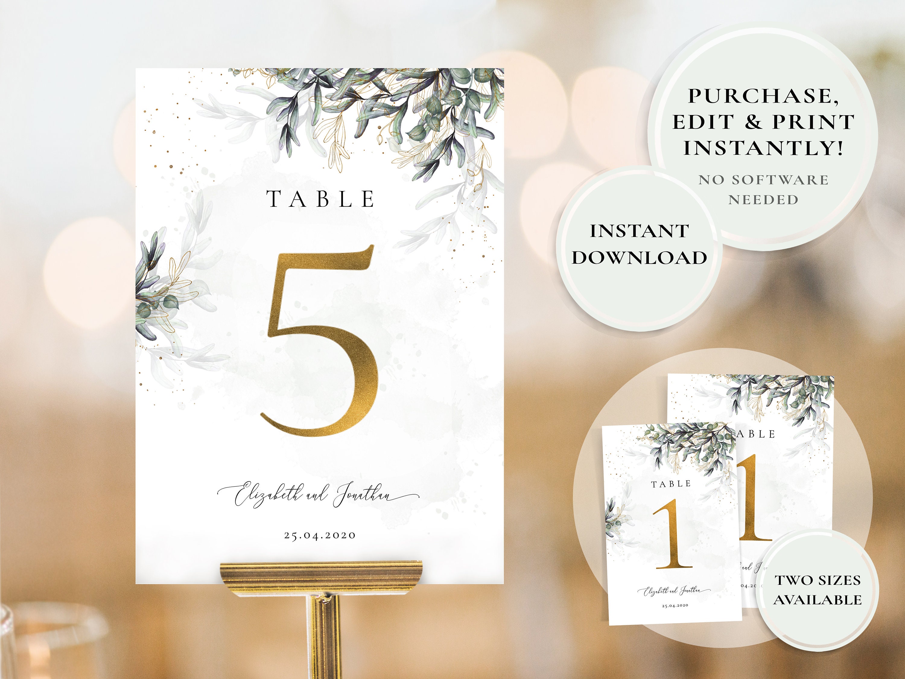 Printable Custom Wedding Table Number Sign Watercolour Boho - Etsy