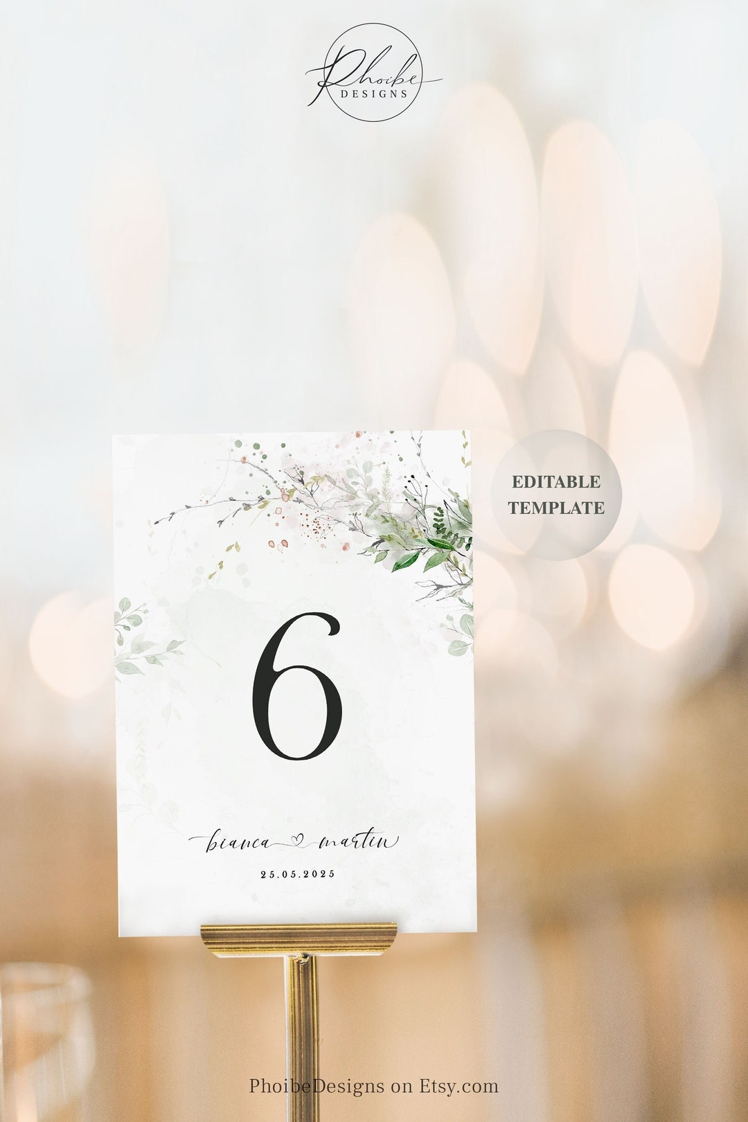 Table Number Sign Template, Editable & Printable Wedding Table Sign ...