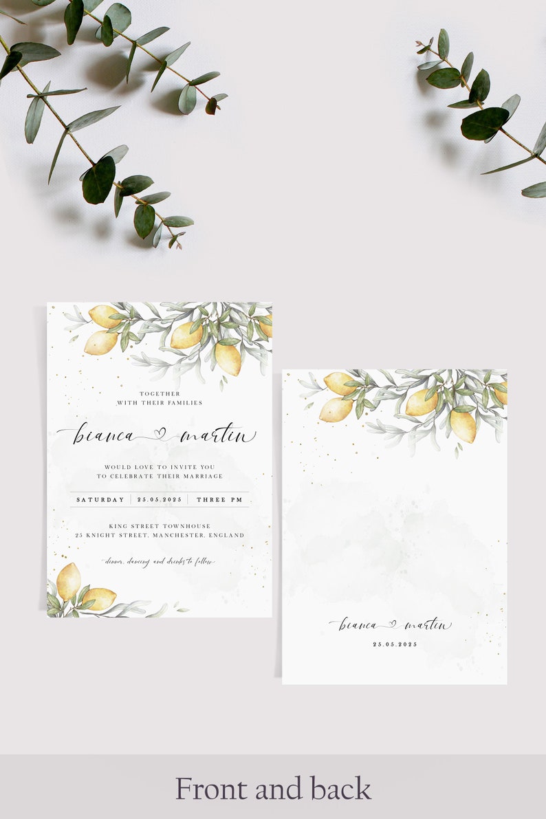 Lemon Wedding Invitation Template Olive Wedding Invitation | Etsy