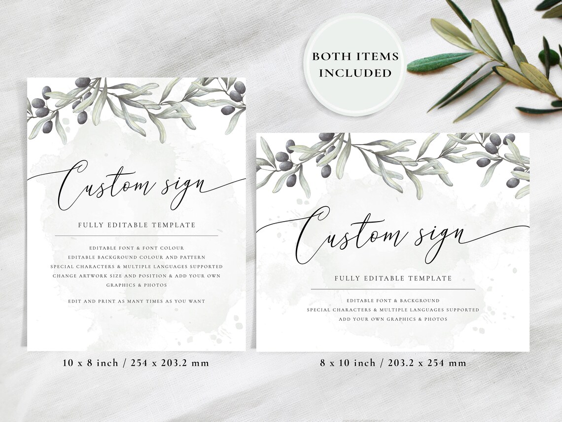 Olive Printable Personalized Wedding Custom Sign Watercolor | Etsy