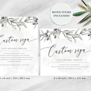 Olive Printable Personalized Wedding Custom Sign, Watercolor Boho ...
