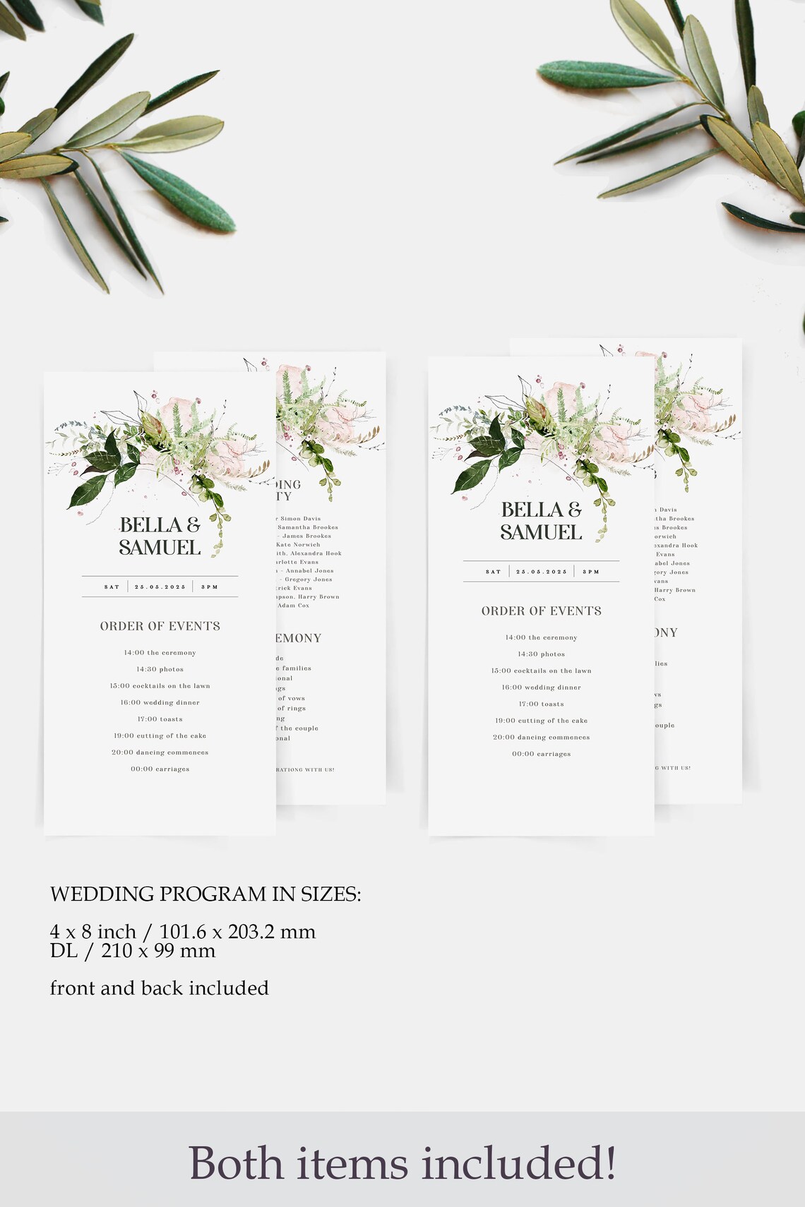 Printable Wedding Day Program Template Greenery Editable - Etsy