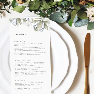 Water Lily Menu Template, Printable Personalised Wedding Menu Card ...