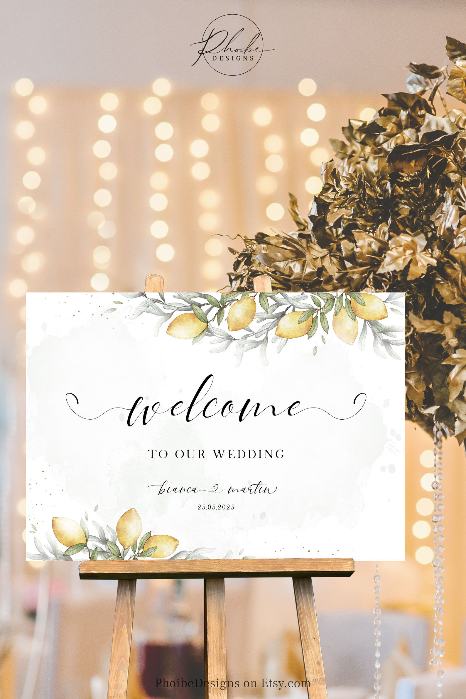 Lemon Wedding Welcome Sign Template Printable Olive Welcome | Etsy