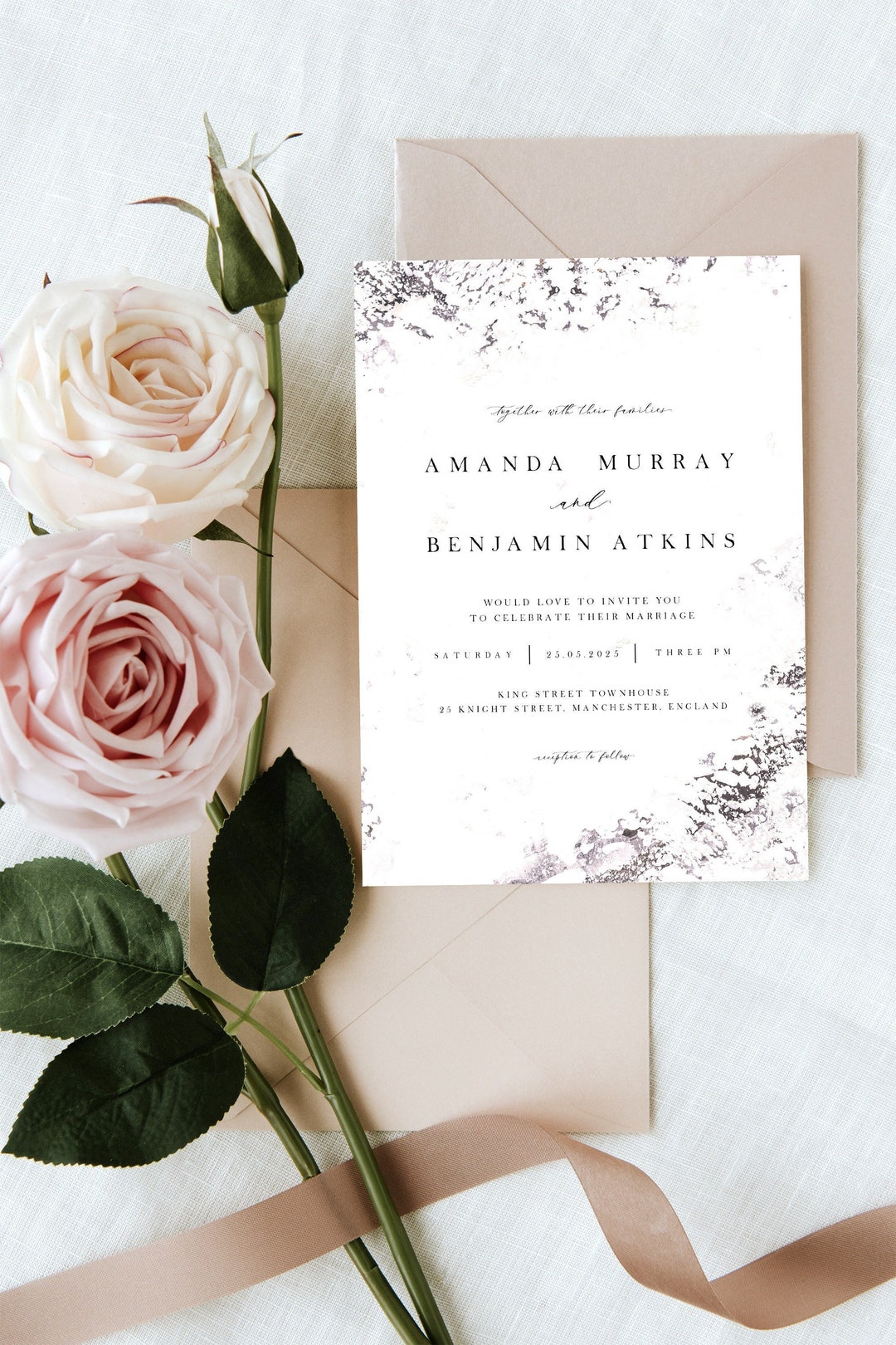 Dusty Pink Stone Wedding Invitation Template: Modern Abstract Design ...