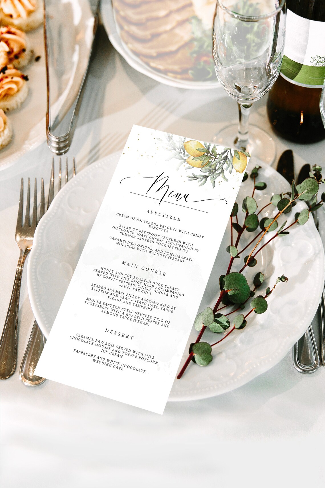 Lemon Printable Personalised Wedding Menu Card Template - Etsy