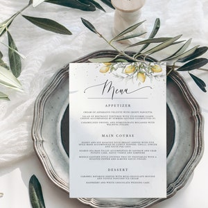 Lemon Printable Personalised Wedding Menu Card Template - Etsy