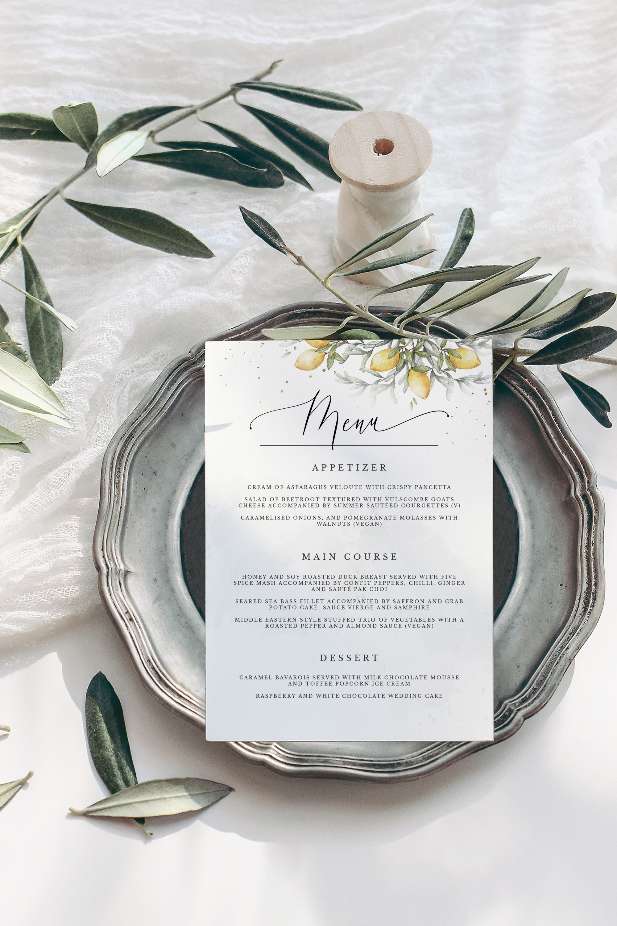 Lemon Printable Personalised Wedding Menu Card Template - Etsy