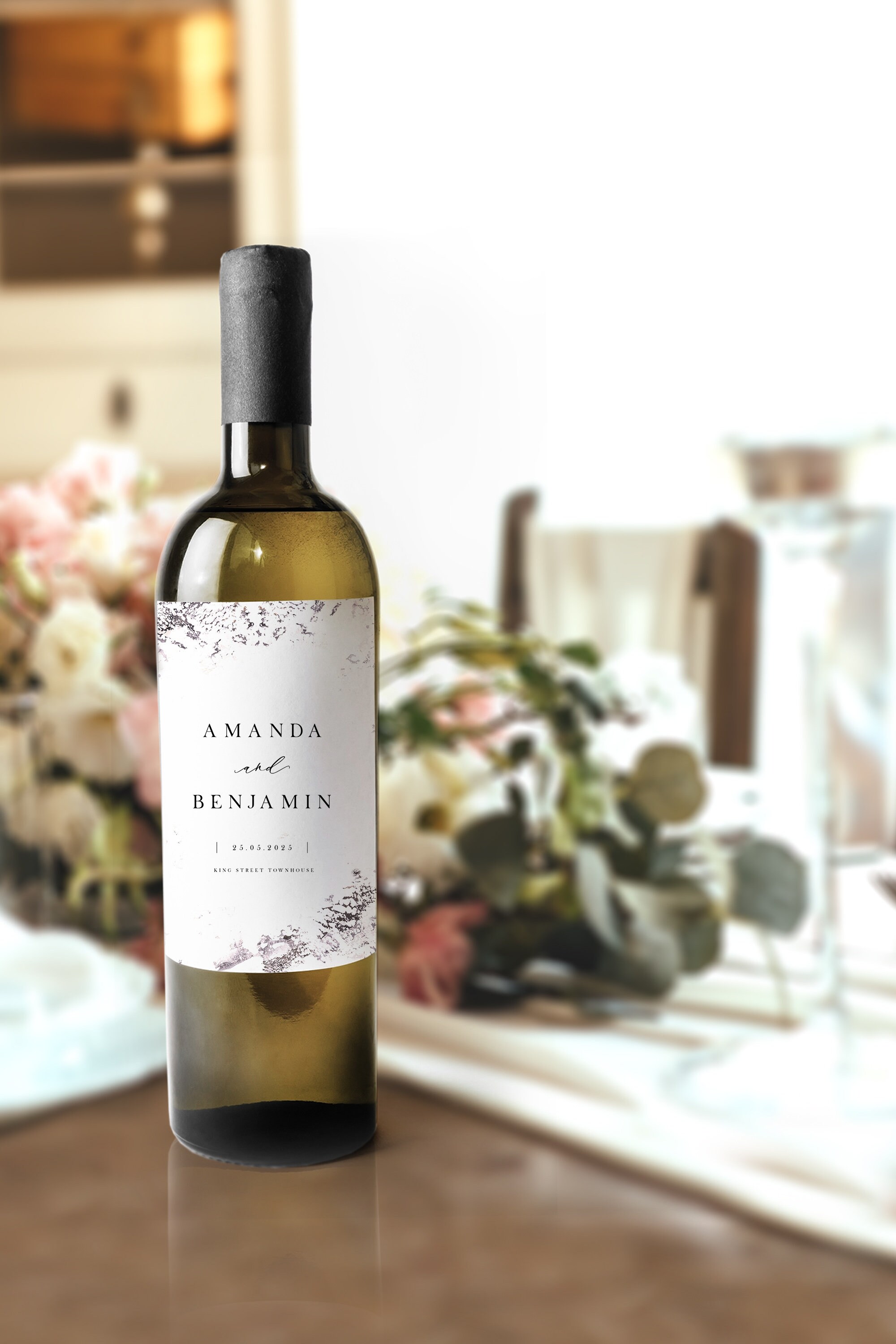 Abstract Wine Label Template, Minimal Pink Stone Custom Bottle Label ...